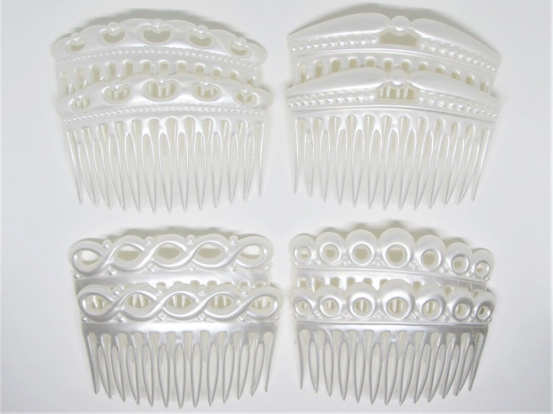 Vintage W. GERMANY White Pearlescent Hair Comb set of 2, Faux Mother of ...