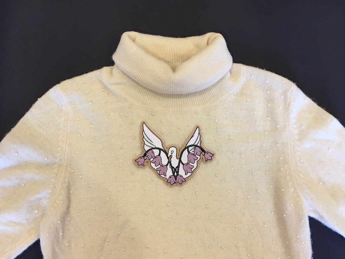 Embroidered Patch White Swan and the Bluebell Flowers Iron - Etsy