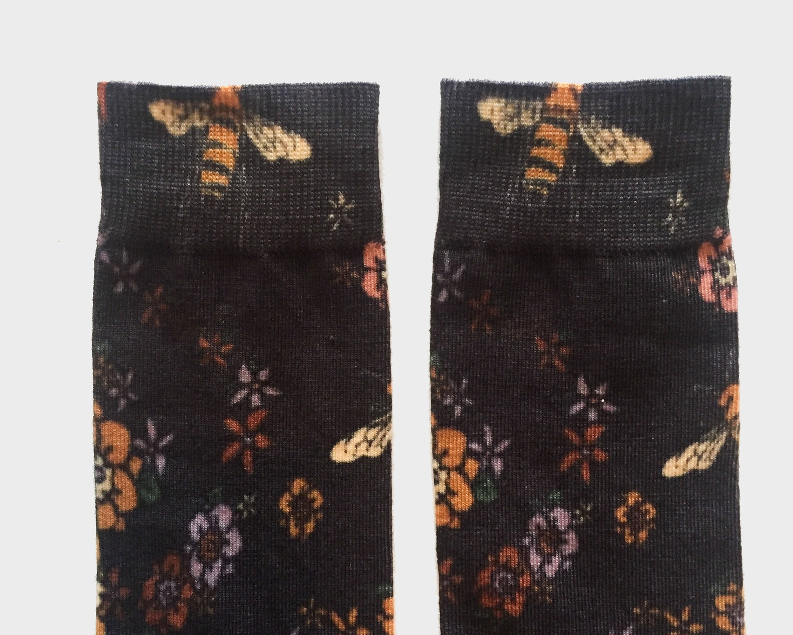 Honey Bee Socks Black Printed Floral - Etsy