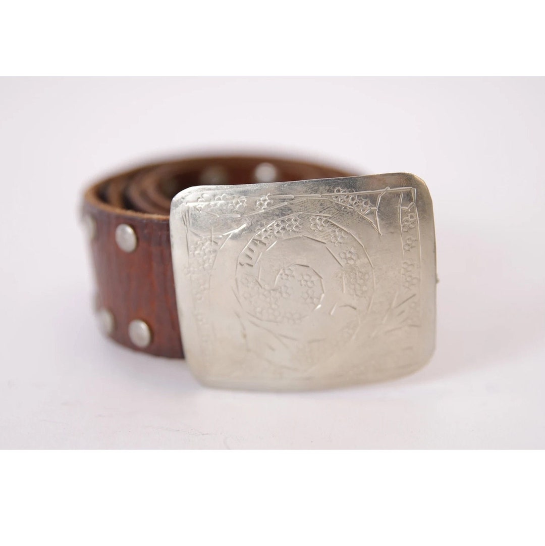 Vintage Brown Full Grain Leather Belt Studs Genuine Leather Real ...