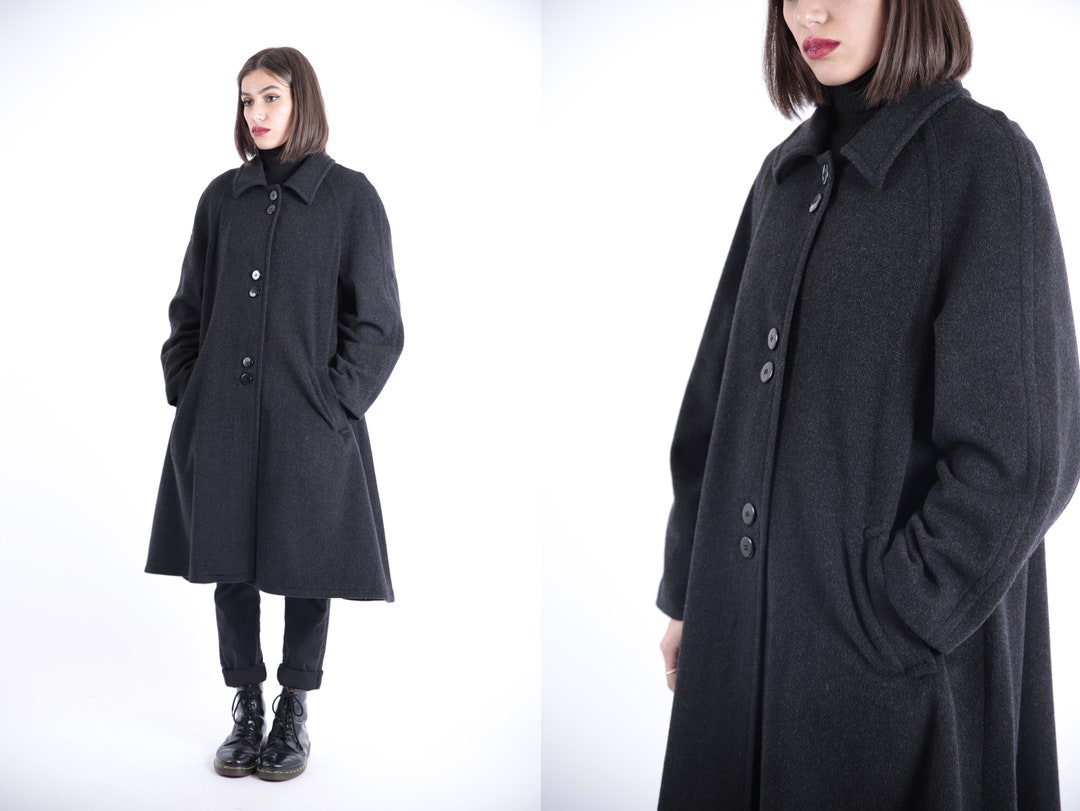1970s Vintage Dark Grey Wool Greatcoat Overcoat Winter Gray Autumn Coat ...