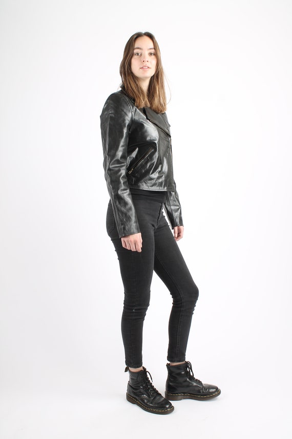 1990s Vintage Black Greaser Leather Perfecto Oversize… - Gem