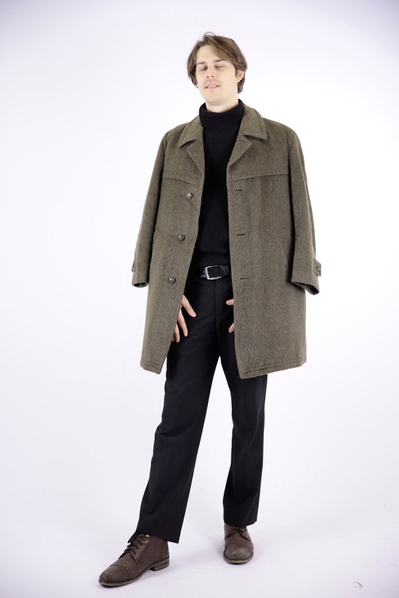 1970s Vintage Green Olive Wool Loden Longcoat Greatco… - Gem