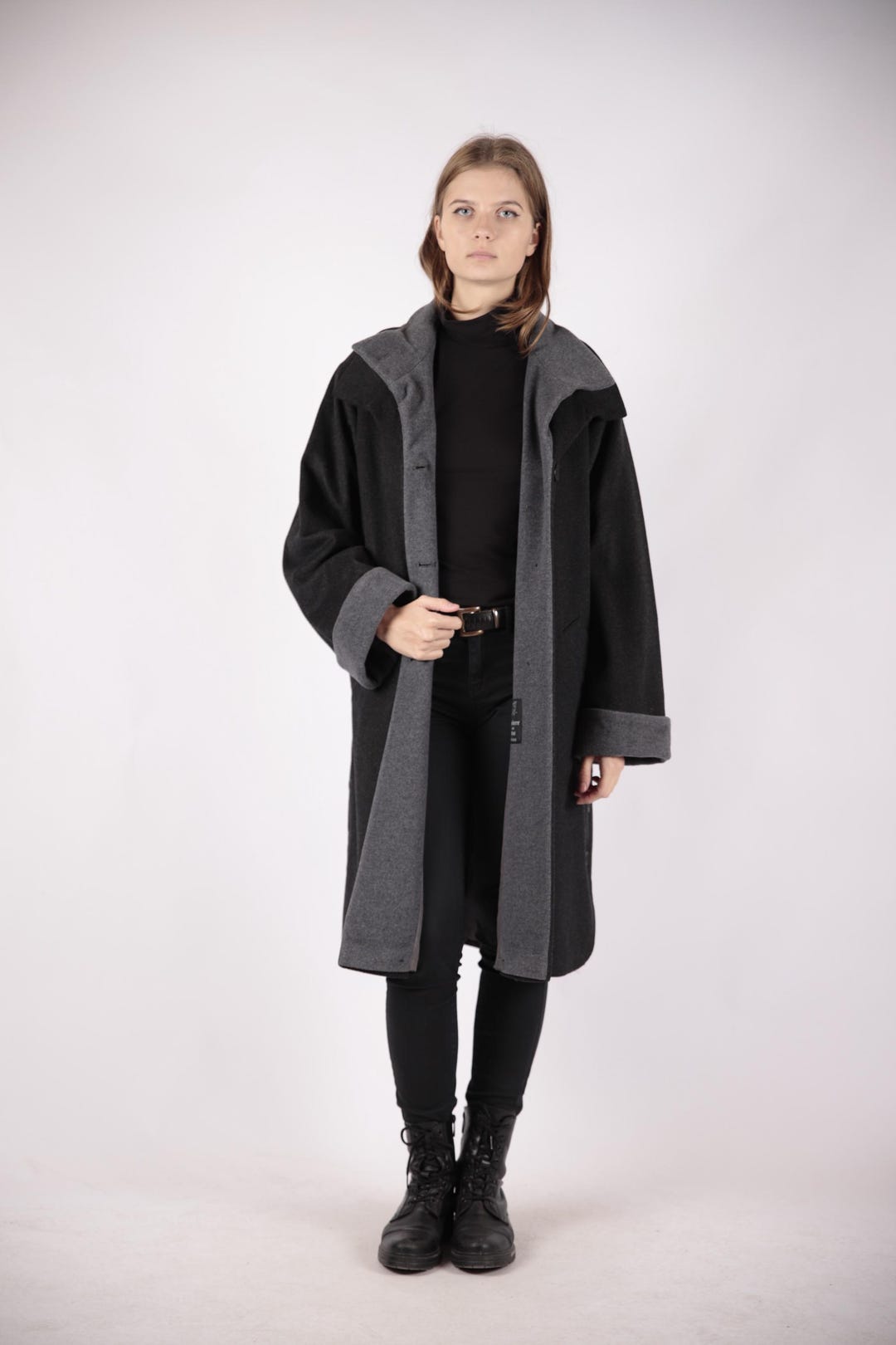 1970s Vintage Dark Grey Wool Greatcoat Overcoat Winter Gray Autumn Coat ...