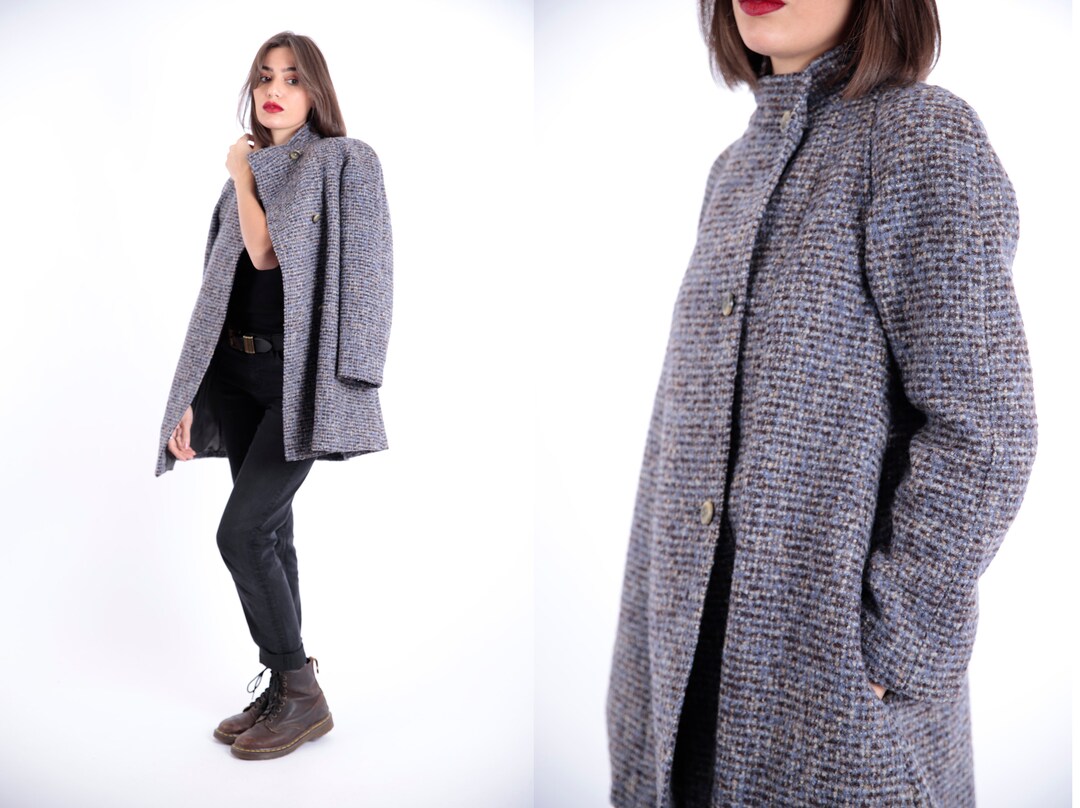 1970s Vintage Grey Purple Wool Longcoat Greatcoat Overcoat Winter ...