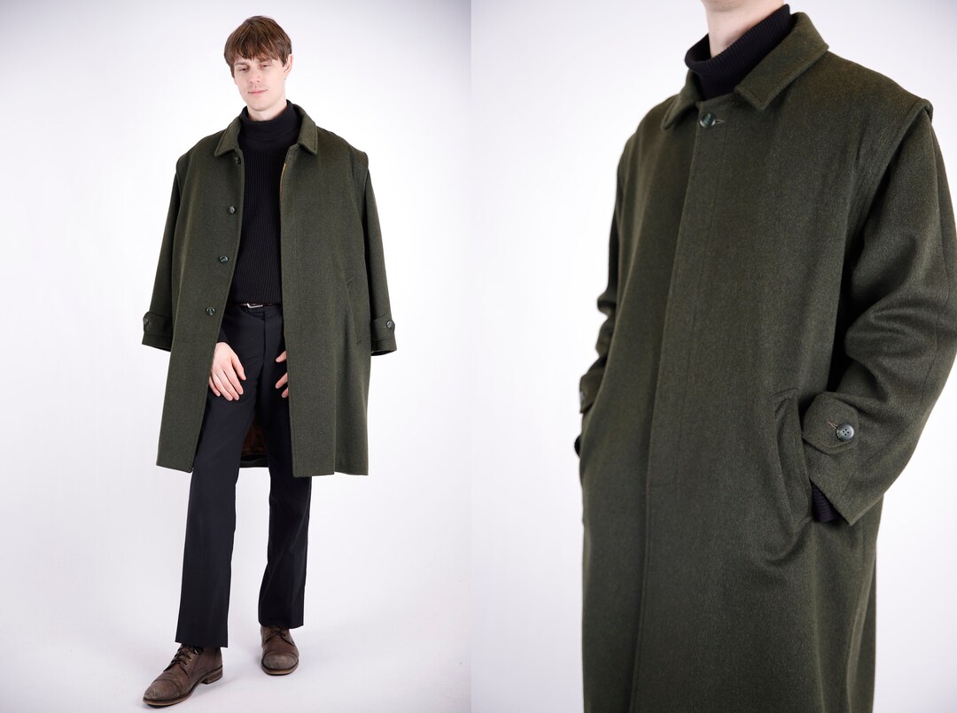 1970s Vintage Italian Green Olive Wool Loden Longcoat Greatcoat ...