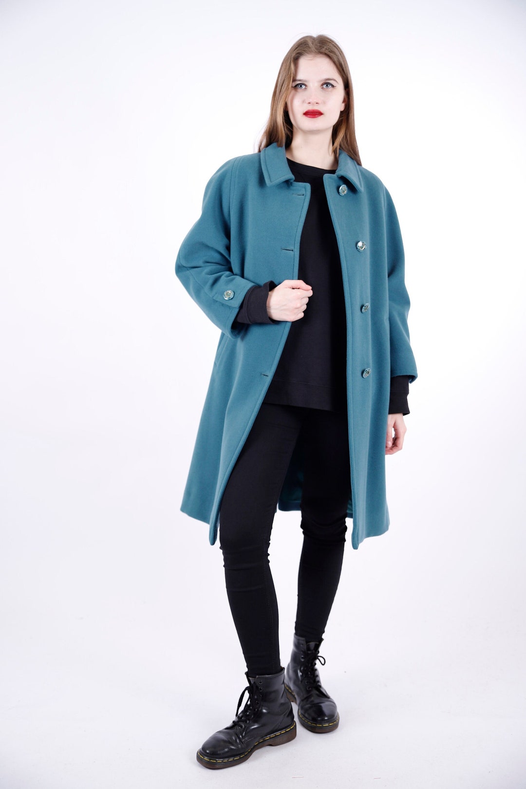 1970s Vintage Blue Cyan Turquoise Coat Loden Wool Greatcoat Overcoat ...