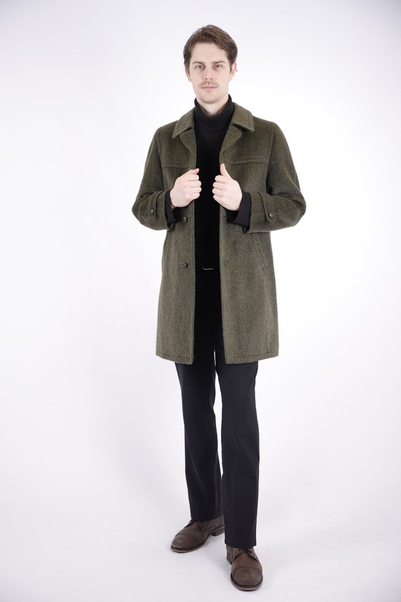1970s Vintage Green Olive Wool Loden Mohair Longcoat … - Gem