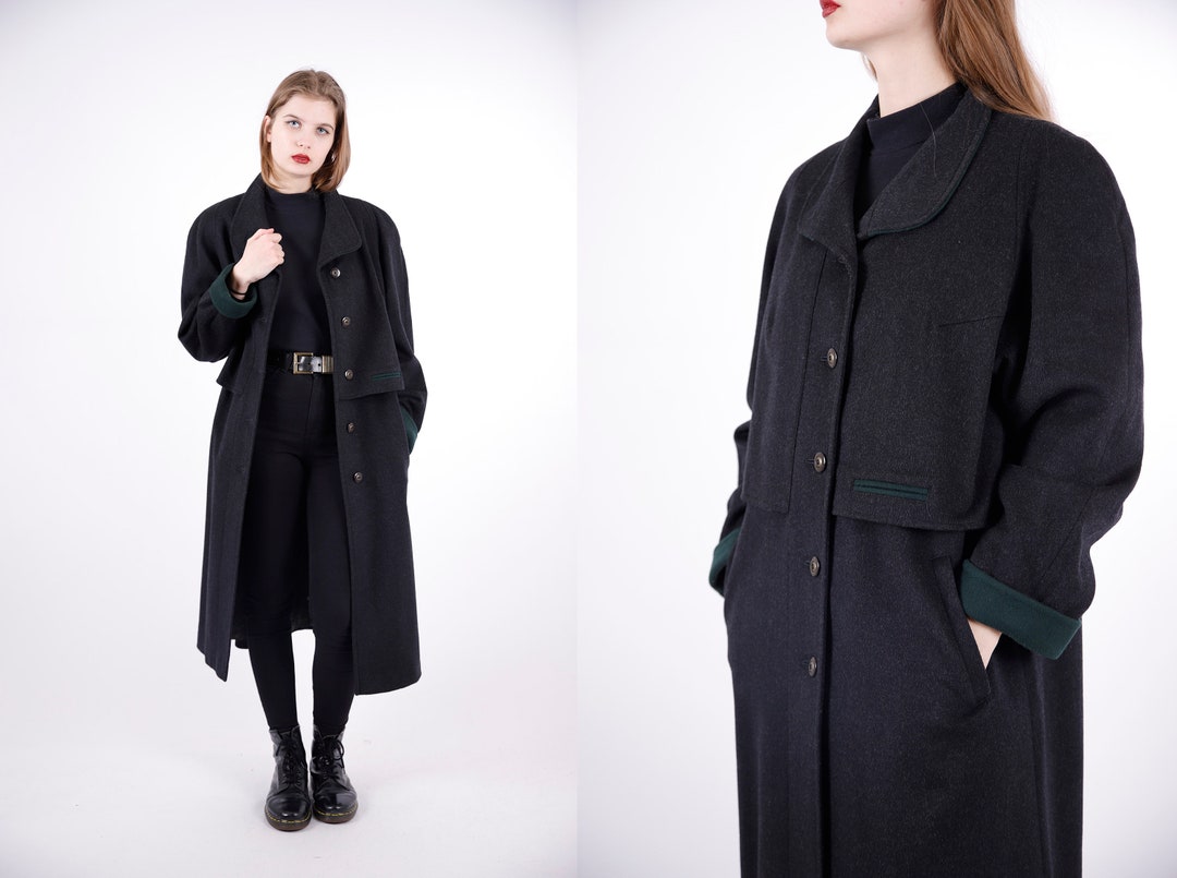 1970s Vintage Wool Loden Overcoat: Dark Gray Winter Coat With Green ...