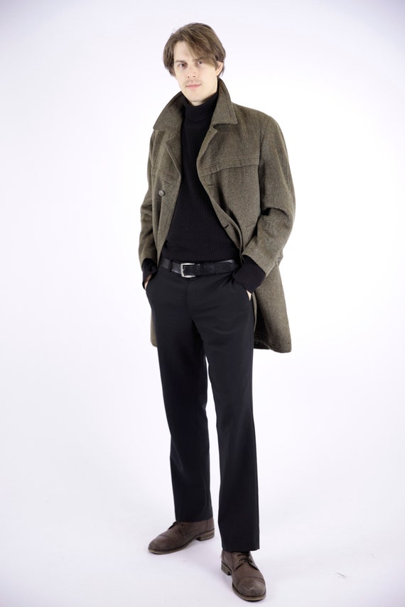 1970s Vintage Green Olive Wool Loden Longcoat Greatco… - Gem