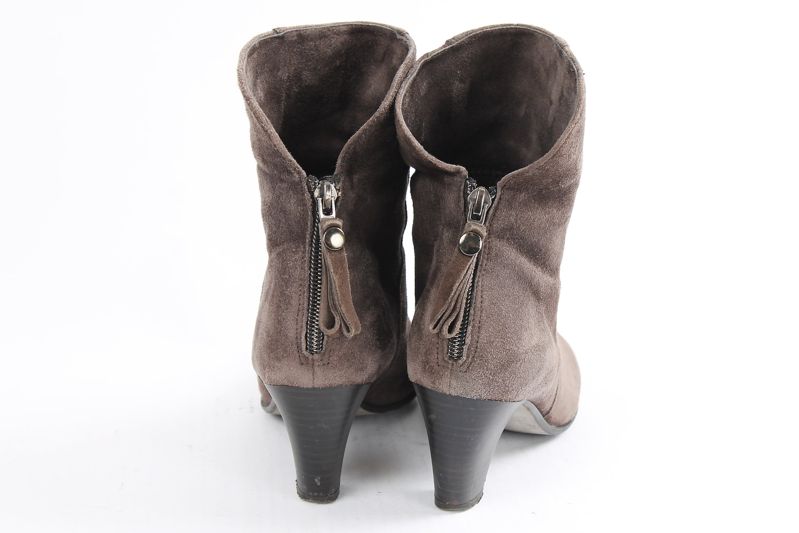 US6.5 Vintage Brown Suede Zipper Block Heel Leather Boots for | Etsy