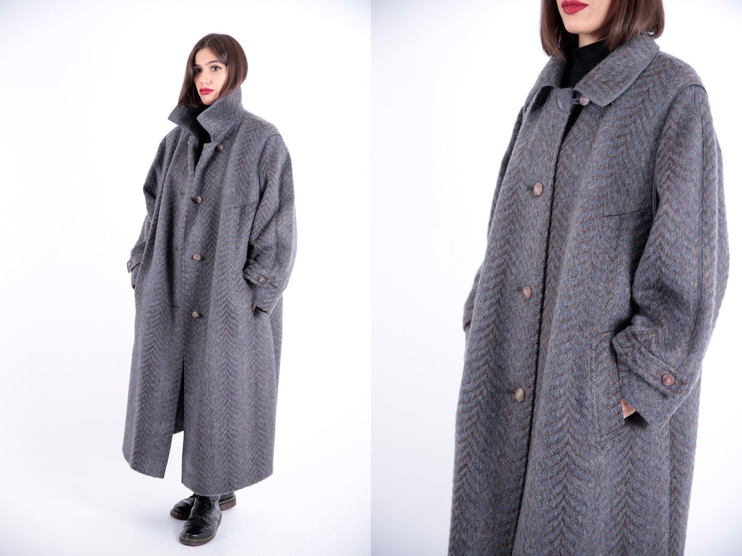 1970s Vintage Grey Brown Wool Longcoat Greatcoat Overcoat Winter Autumn ...