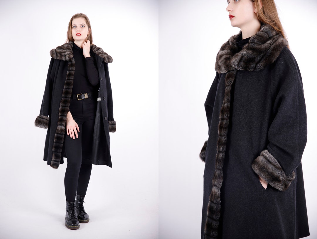 1970s Vintage Wool Greatcoat With Fluffy Collar (size M/L) - Etsy