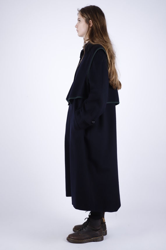 1970s Vintage Rare Dark Marine Blue Long Wool Loden W… - Gem