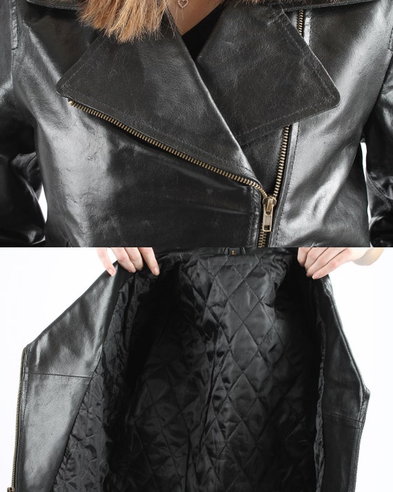 1990s Vintage Black Greaser Leather Perfecto Oversize… - Gem