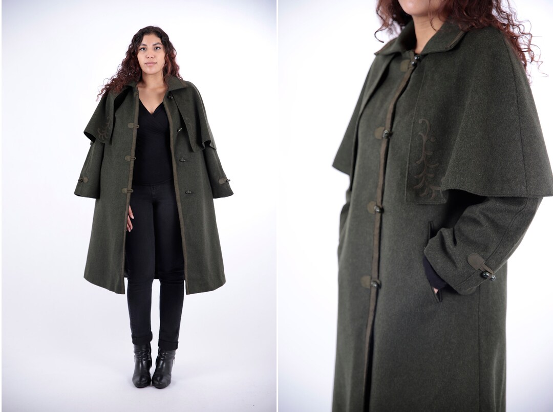 1970s Vintage Green Olive Wool Loden Longcoat Semi-mantle Greatcoat ...