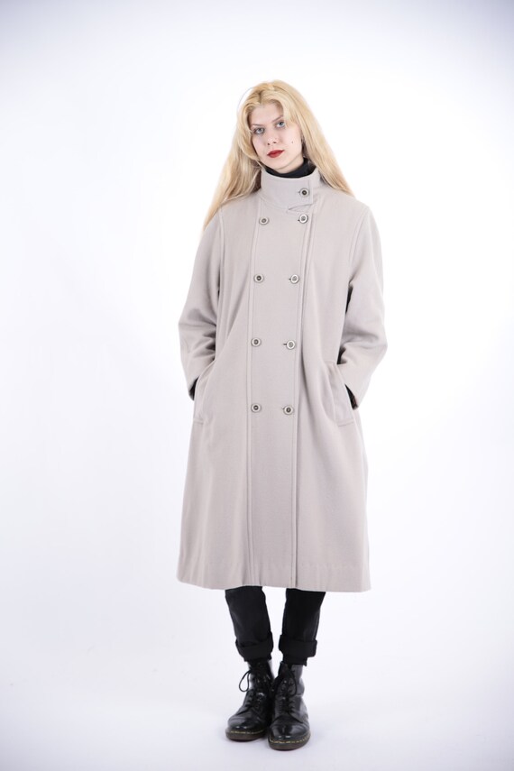 1970s Vintage Cream Beige Wool Longcoat Overcoat Lode… - Gem