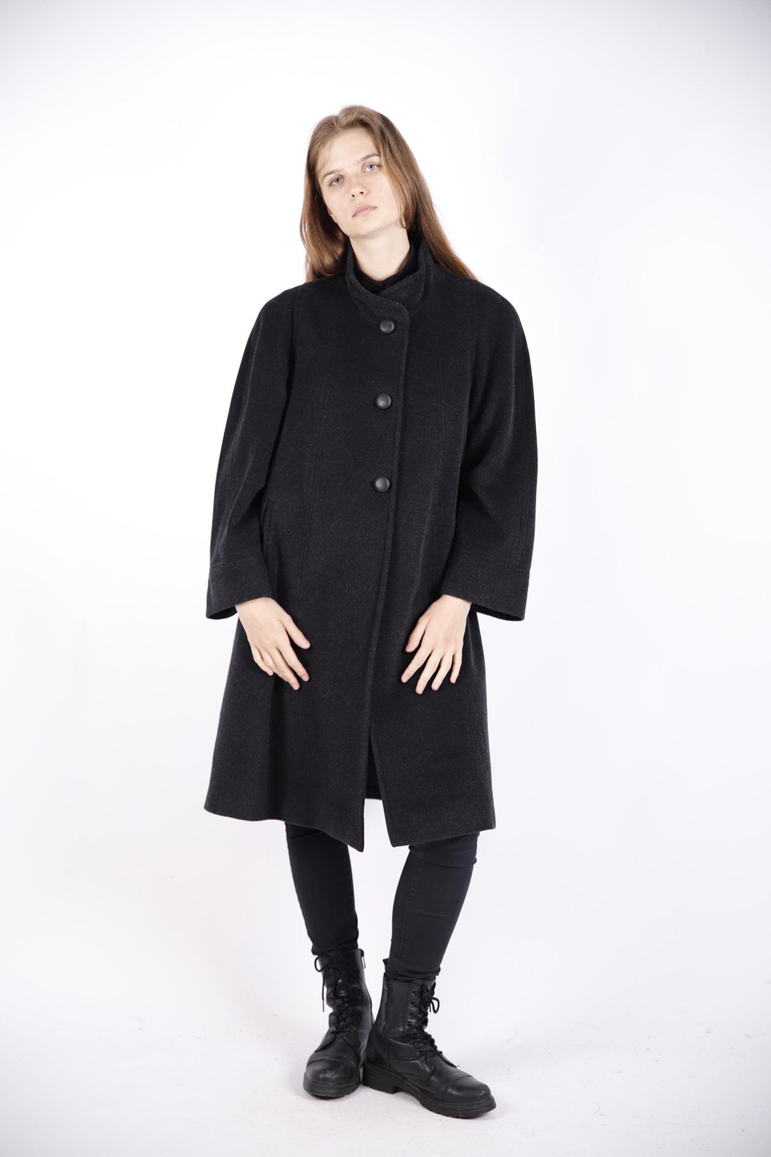 1970s Vintage Dark Grey Wool Greatcoat Overcoat Winter Autumn Coat for ...