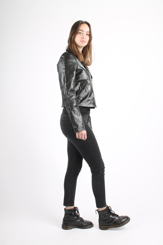 1990s Vintage Black Greaser Leather Perfecto Oversize… - Gem