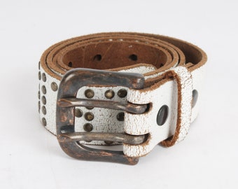 White Leather Studded Belt - Etsy