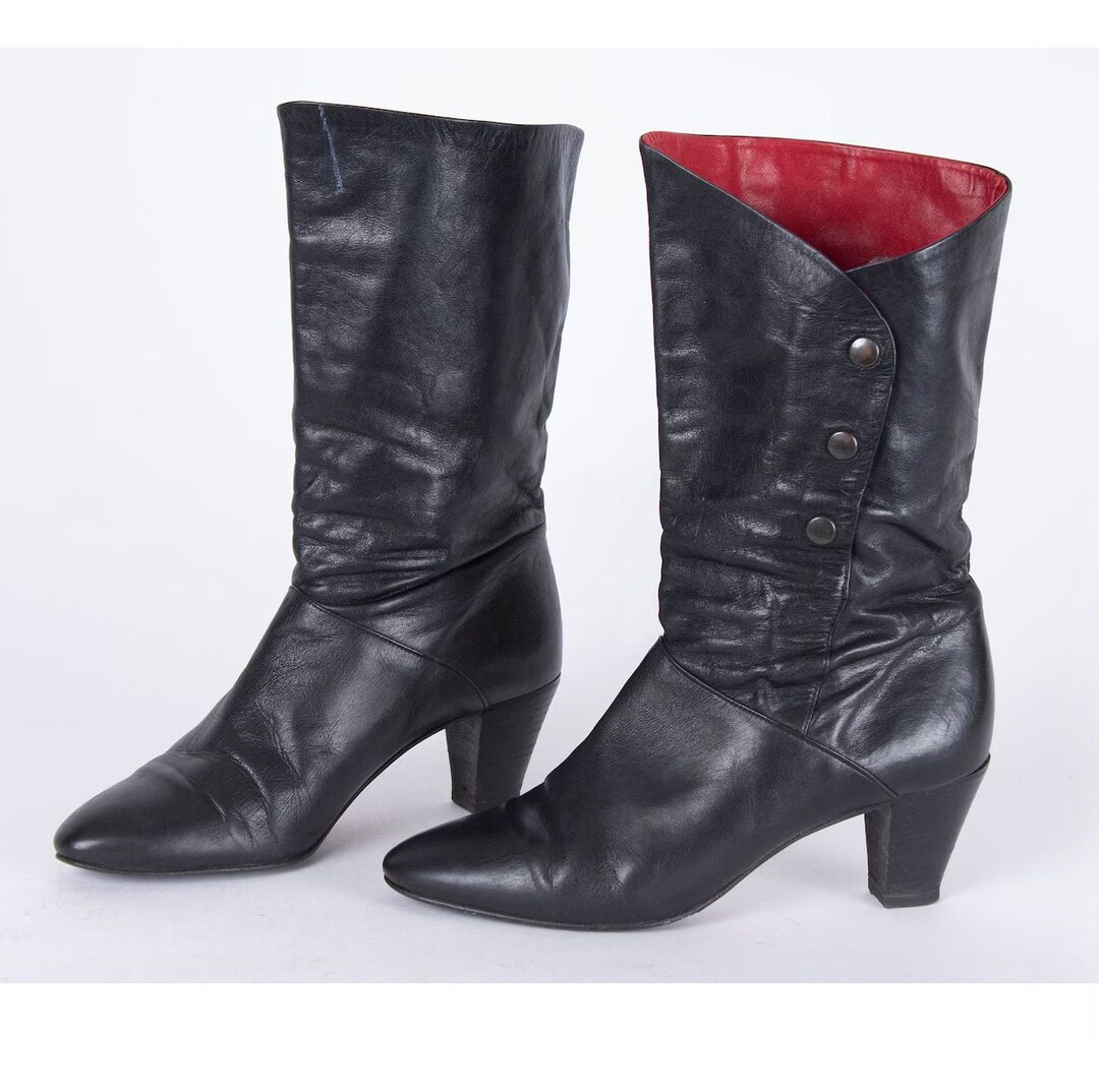 Vintage Black Leather Ankle Boots With Clip Buttons (US7.5 / EU38 / UK5 ...