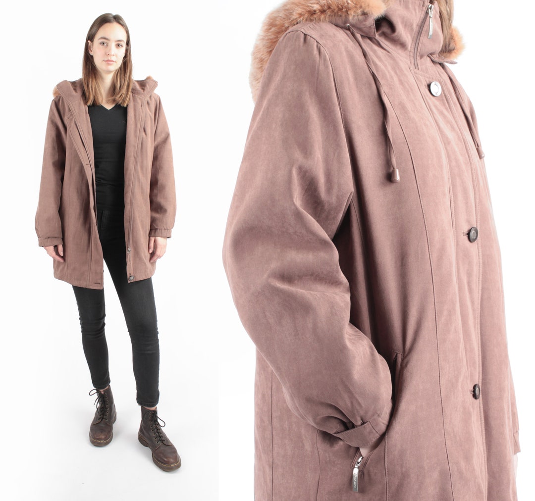 1970s Vintage Light Brown Caramel Faux Fur Hooded Warm Longcoat With ...