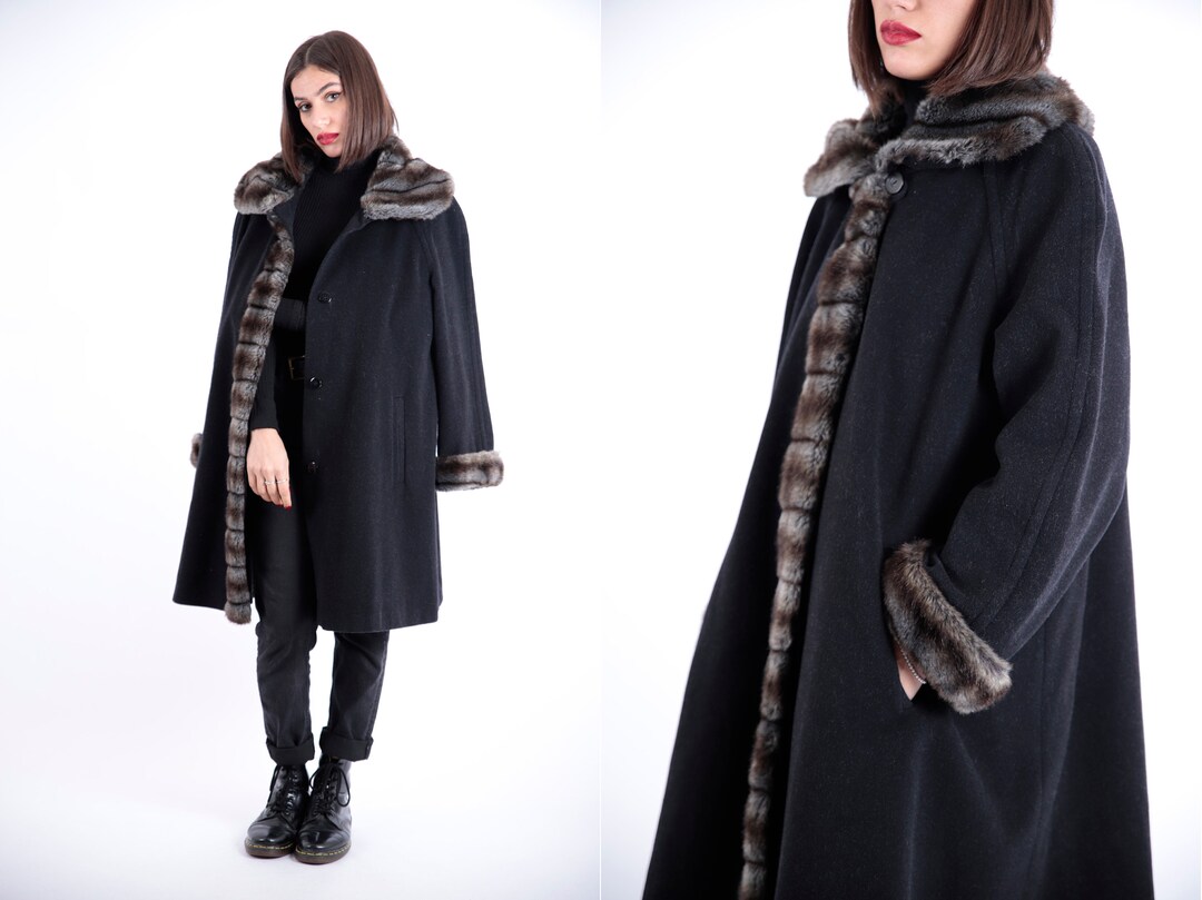 1970s Vintage Wool Greatcoat With Fluffy Collar - Size M - Etsy