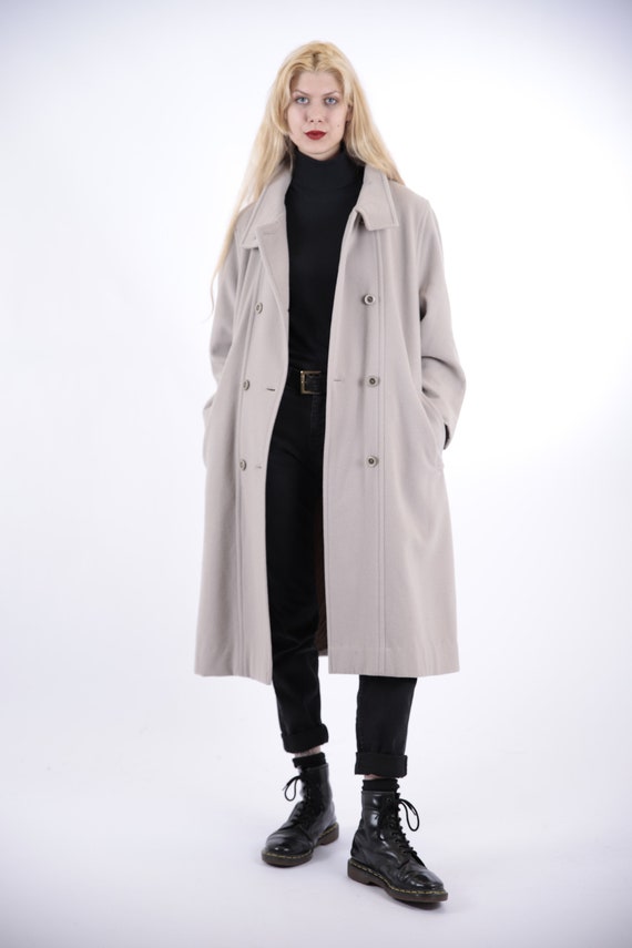 1970s Vintage Cream Beige Wool Longcoat Overcoat Lode… - Gem
