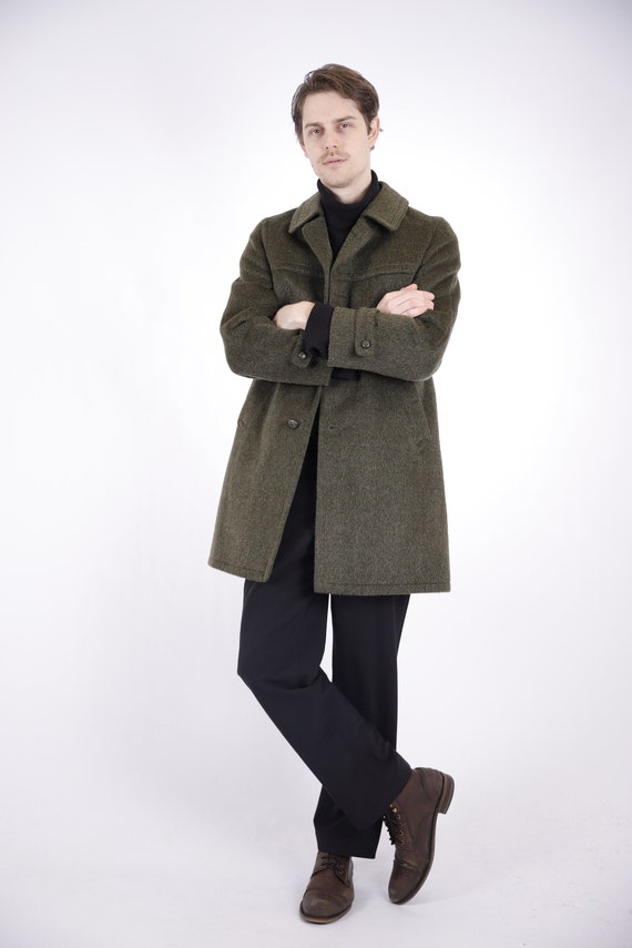 1970s Vintage Green Olive Wool Loden Mohair Longcoat … - Gem