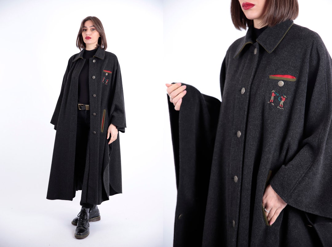 1970s Vintage Gray Tiroler Poncho Mantle Cape Wool Loden Alpaca Winter ...