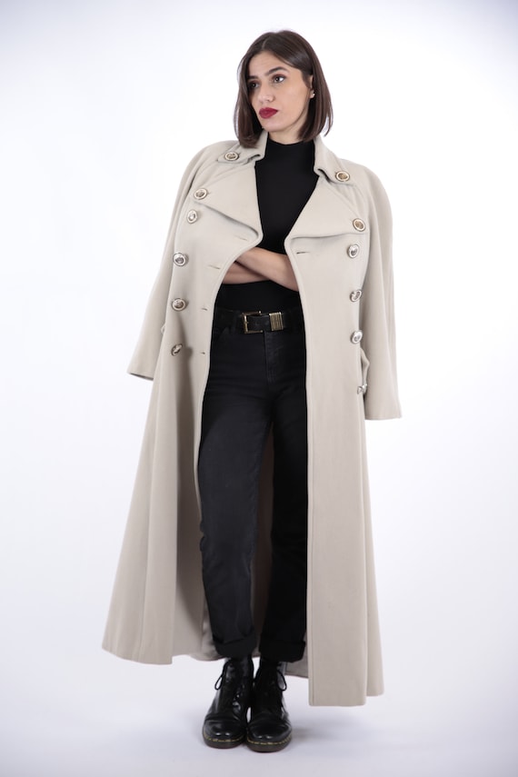 1970s Vintage Light Cream Beige Wool Longcoat Overcoa… - Gem