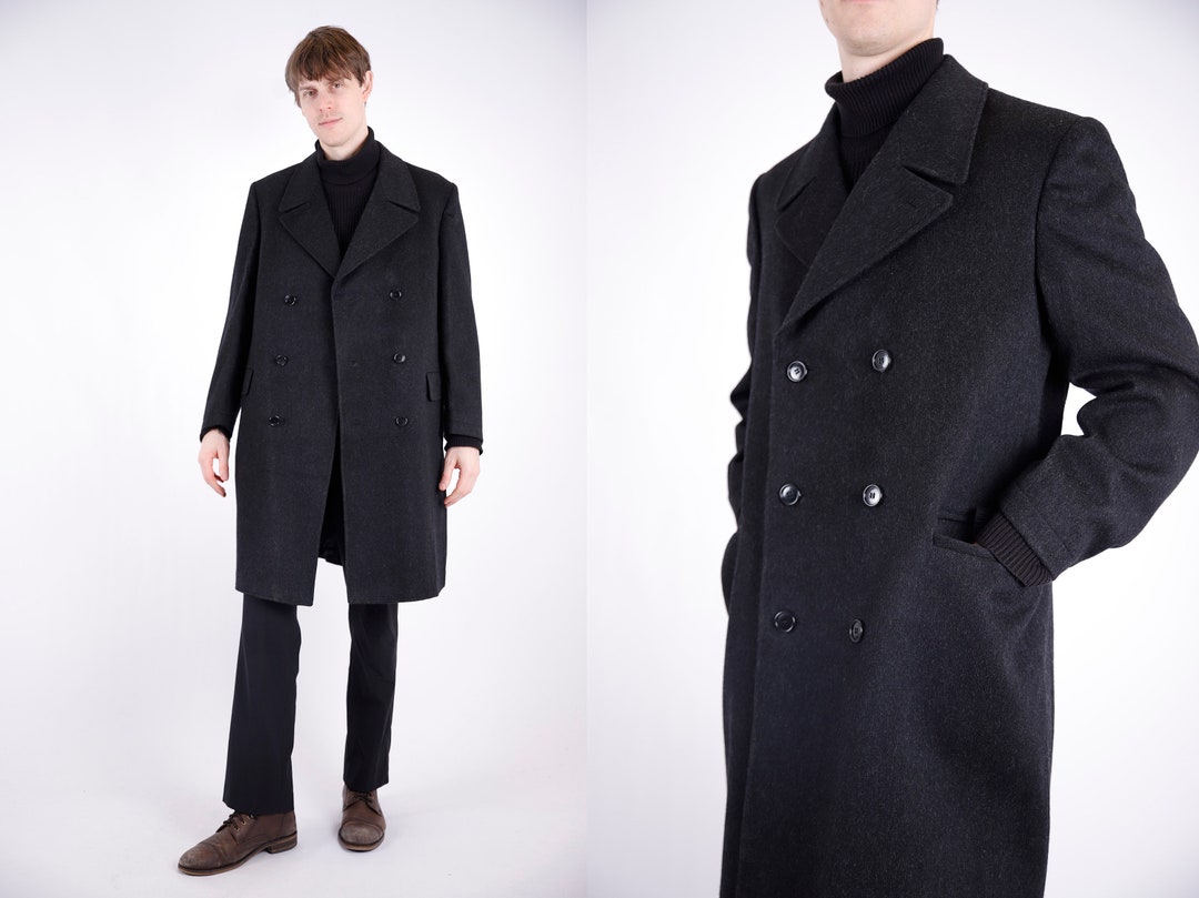 1970s Vintage Black Dark Grey Coat Wool Winter Autumn Longcoat Topcoat Greatcoat for Men - Etsy