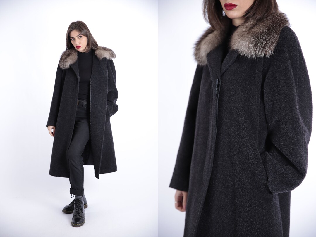 1970s Vintage Alpaca Wool Greatcoat With Fluffy Collar (size M/L) - Etsy