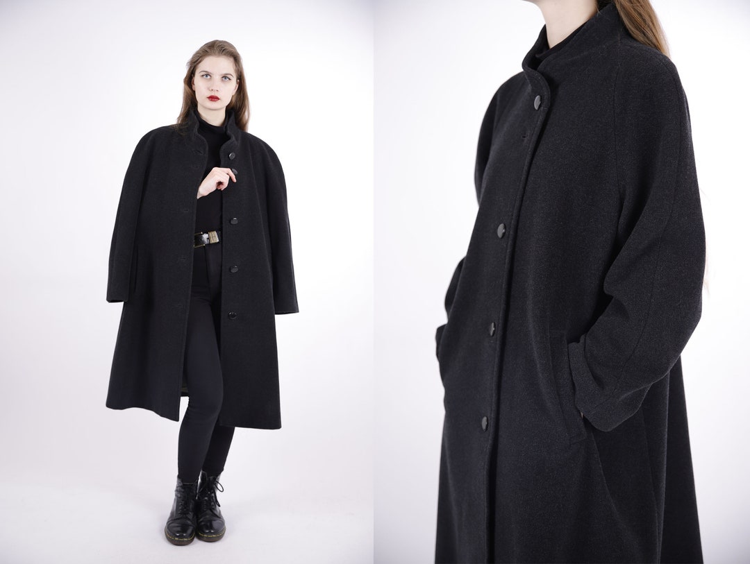 1970s Vintage Dark Grey Wool Greatcoat Overcoat Winter Gray Autumn Coat ...