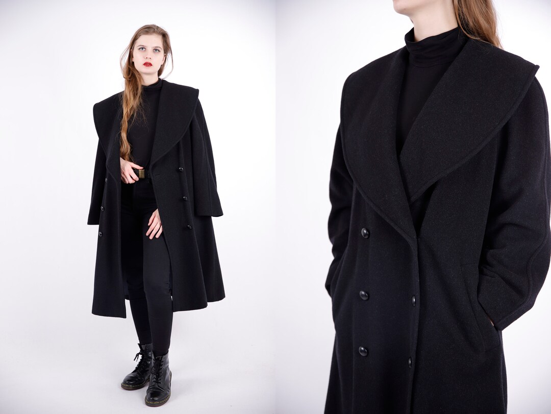 1970s Vintage Dark Grey Wool Greatcoat Overcoat Winter Gray Autumn Coat ...