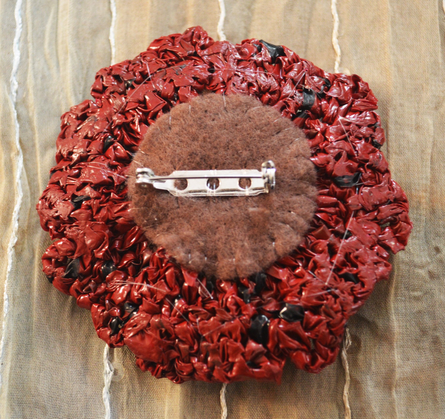 Burgundy Remembrance Poppy Brooch Recycled From Plastic Bags. Flower ...