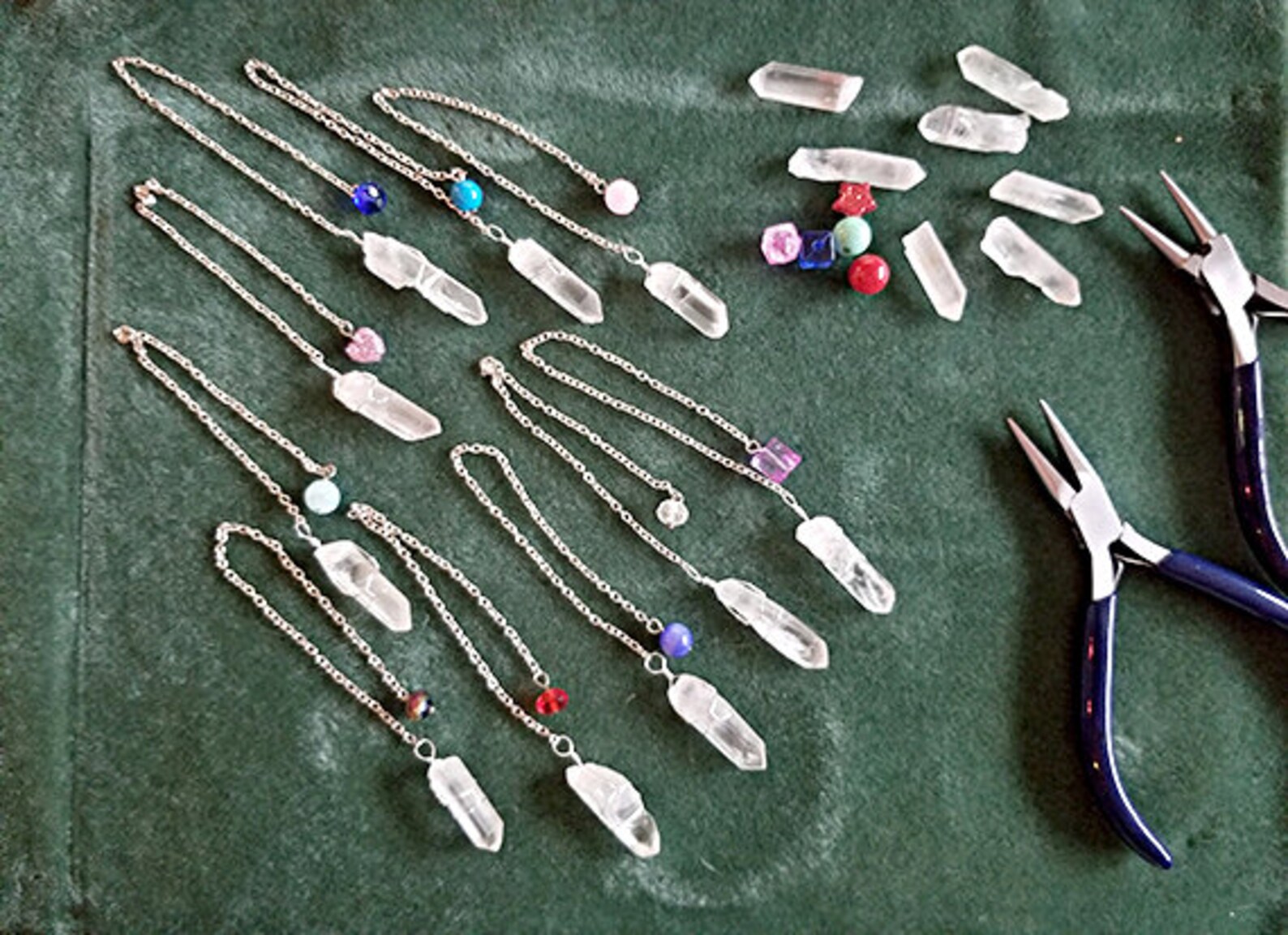 Pendulum Set: 10 Clear Quartz Crystals Wire-wrapped, Hanging 6 Chain ...