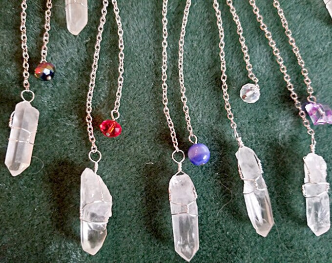Pendulum Set: 10 Clear Quartz Crystals Wire-wrapped, Hanging 6 Chain ...