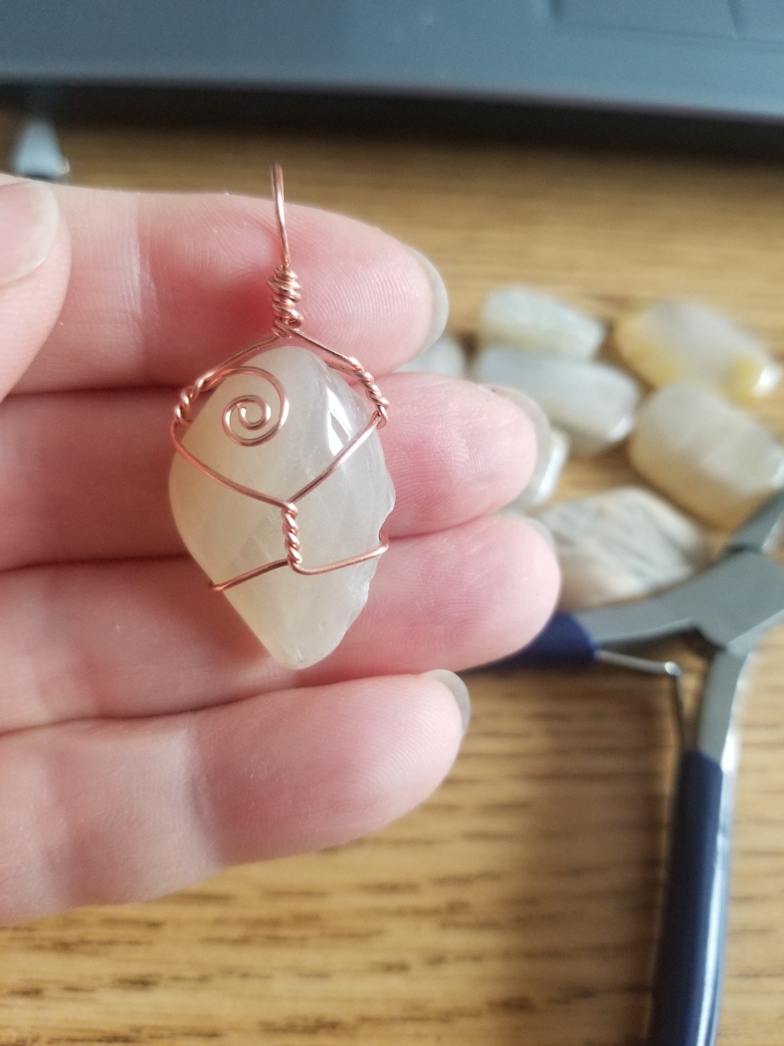 Moonstone Pendant in Copper Wire Wrapping Swirl Filigrees - Etsy