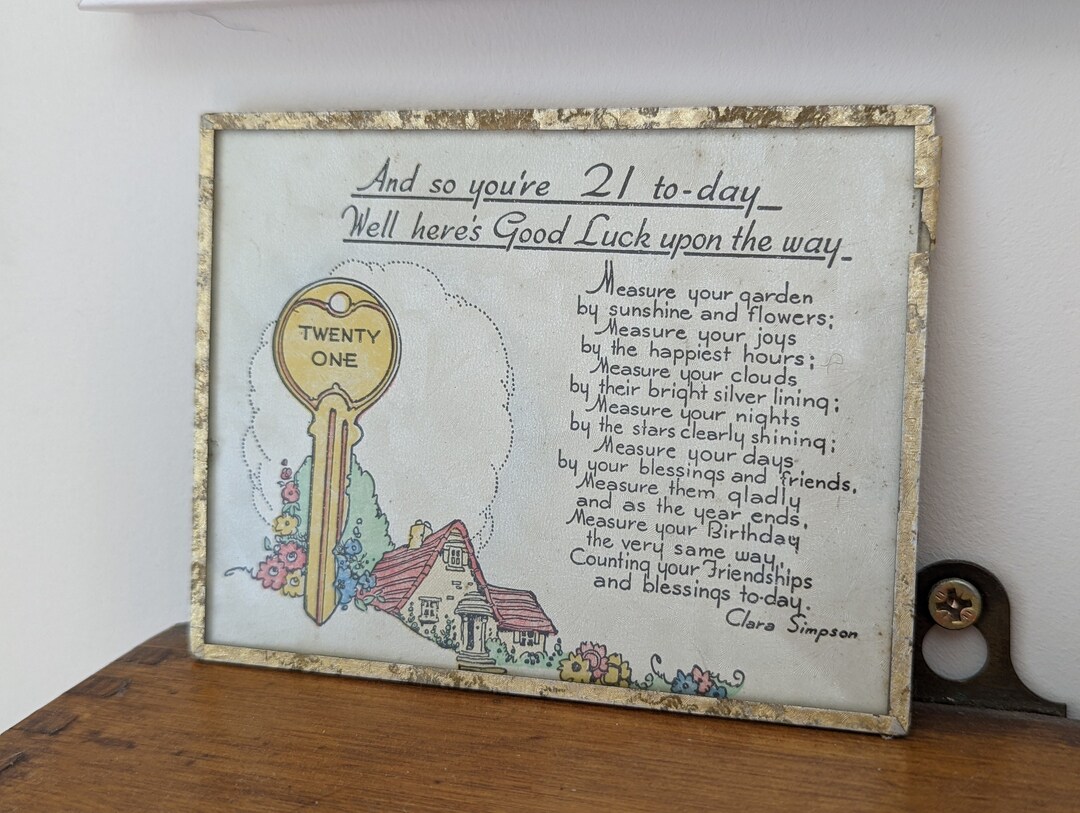 1940s 21st Birthday Greeting Bijou Motto Poem and Illustration Under ...