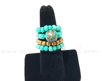 Beaded Stackable Ring Set, Stretchy, Ring Stack, OOAK Custom Handmade ...