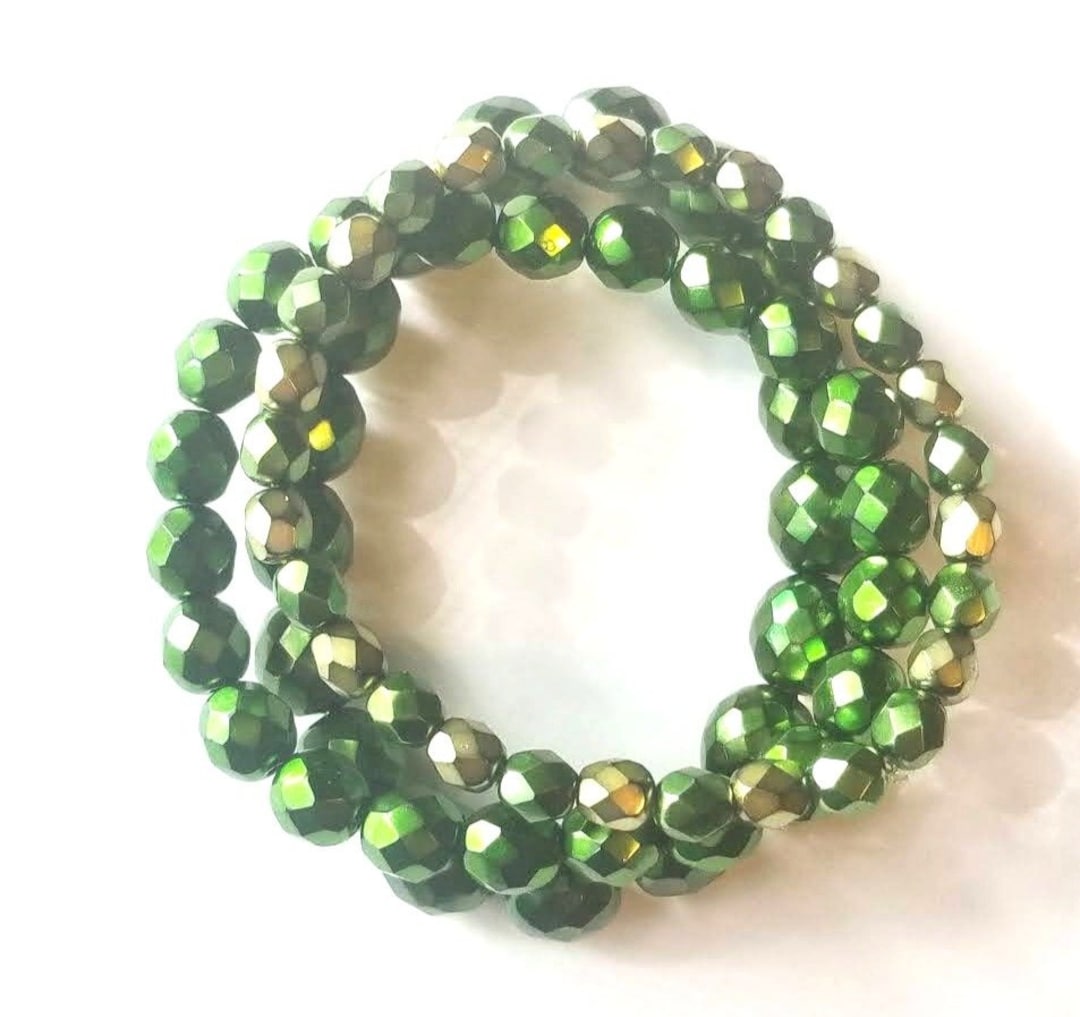Green Bracelet Set, Beaded Bracelet Set, Stretchy, Women, Christmas ...