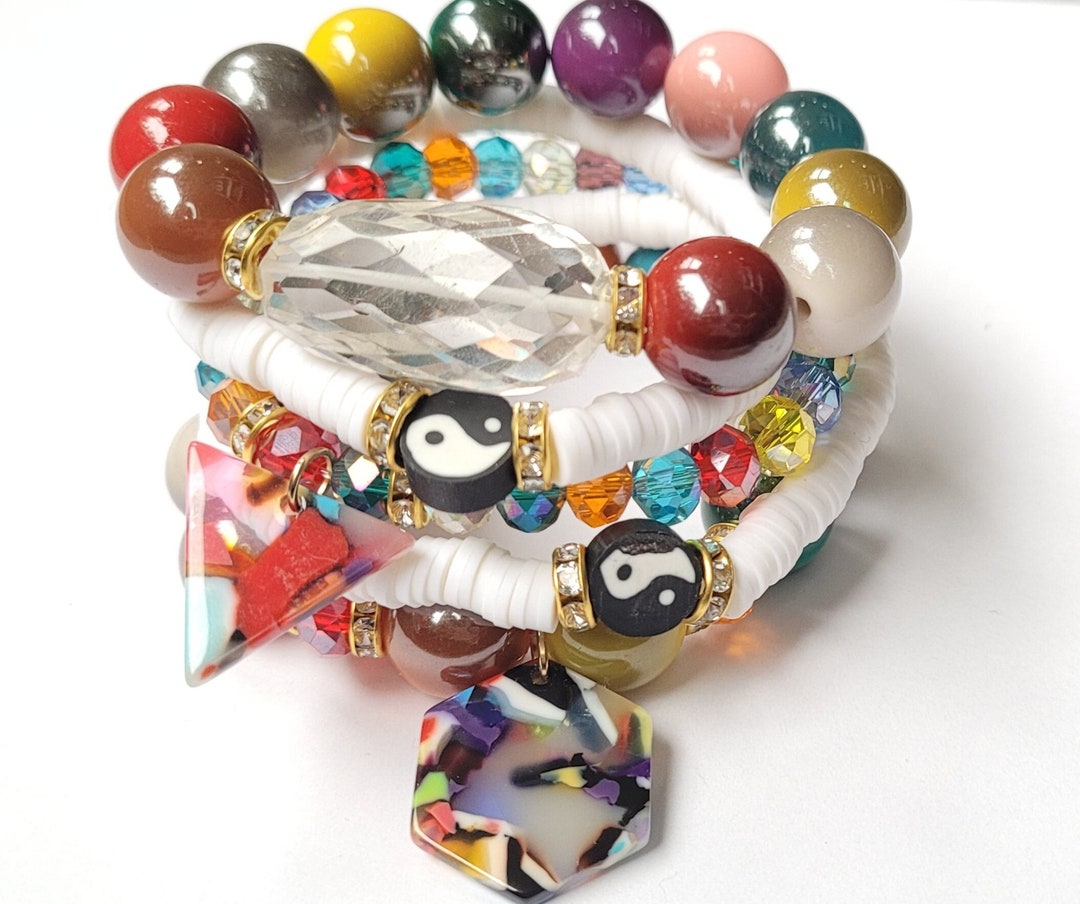 Yin Yang /bracelets/juxtaposition/ooak Stack/5 Piece Set/stretchy ...