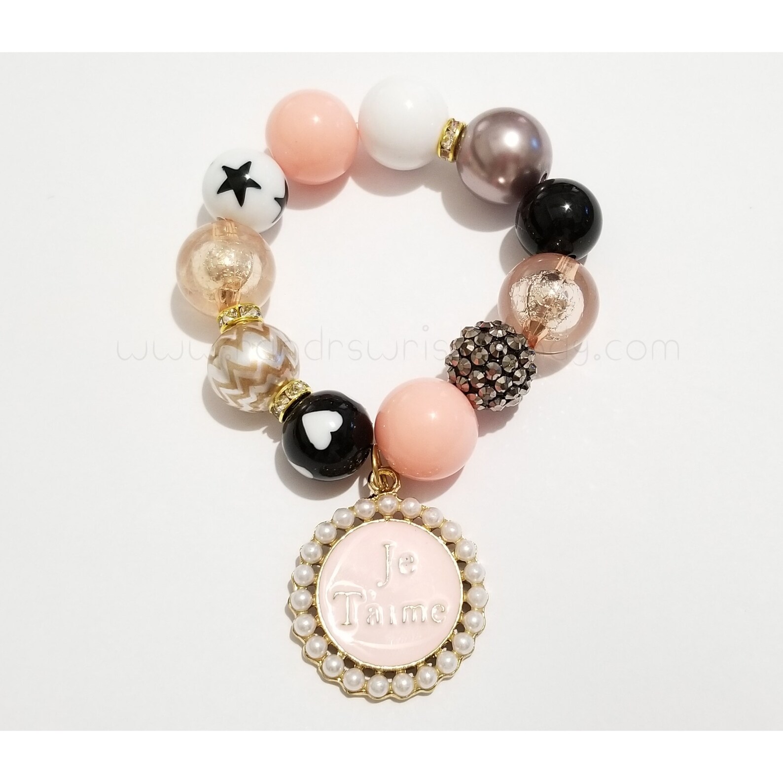 Heart Bracelet/love/chunky/bling/charm Bracelet/stretch/je Taime/paris ...