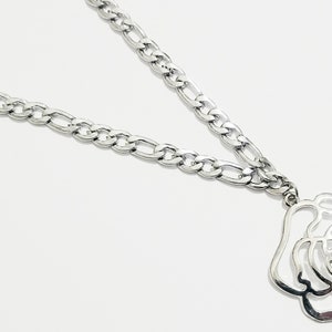 Rose Choker Necklace, Silver Chunky Chain Choker, Charm Pendant, Custom ...