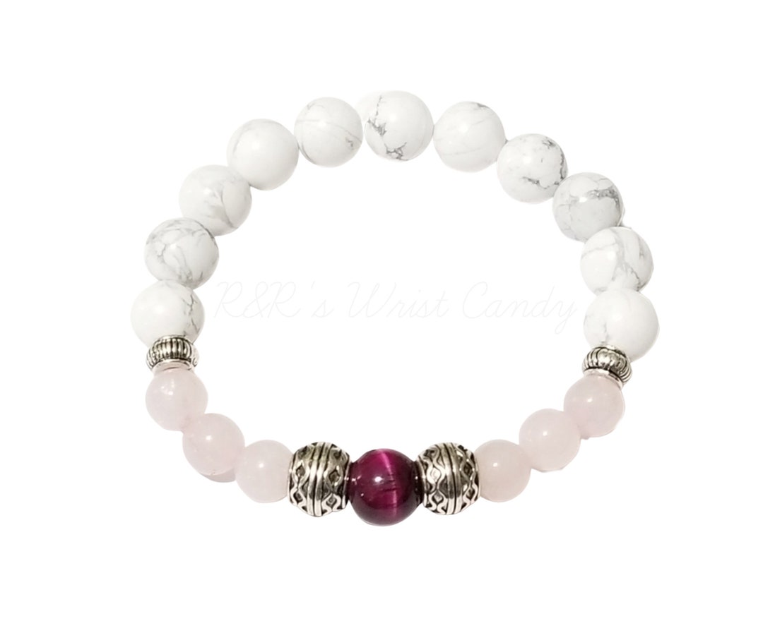 Rose Quartz Howlite Beaded Bracelet - Etsy