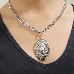 Lion Choker Necklace, Silver Chunky Chain Choker, Charm Pendant, Custom ...