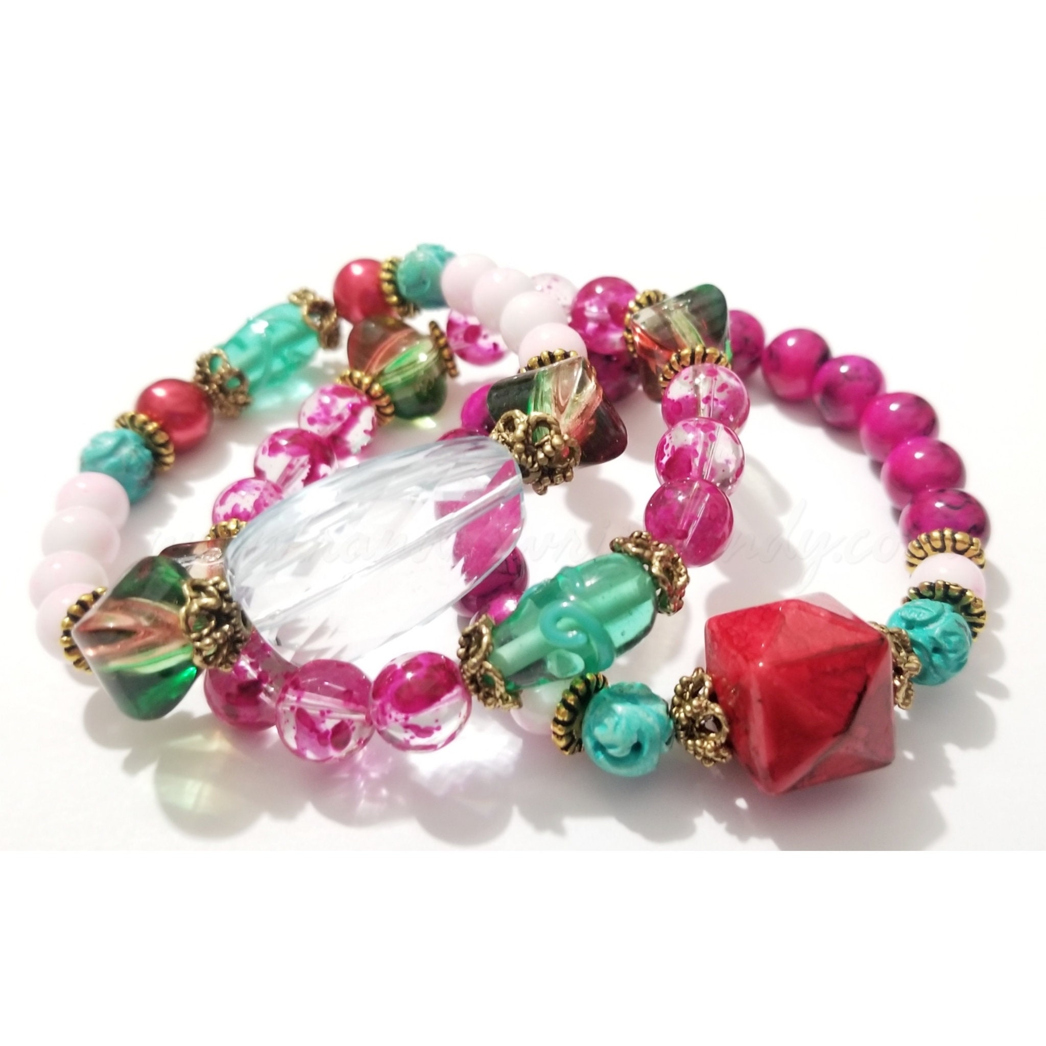 Handmade Multicolor Beaded Bracelet Set: Stretchy Glass Jewelry - Etsy