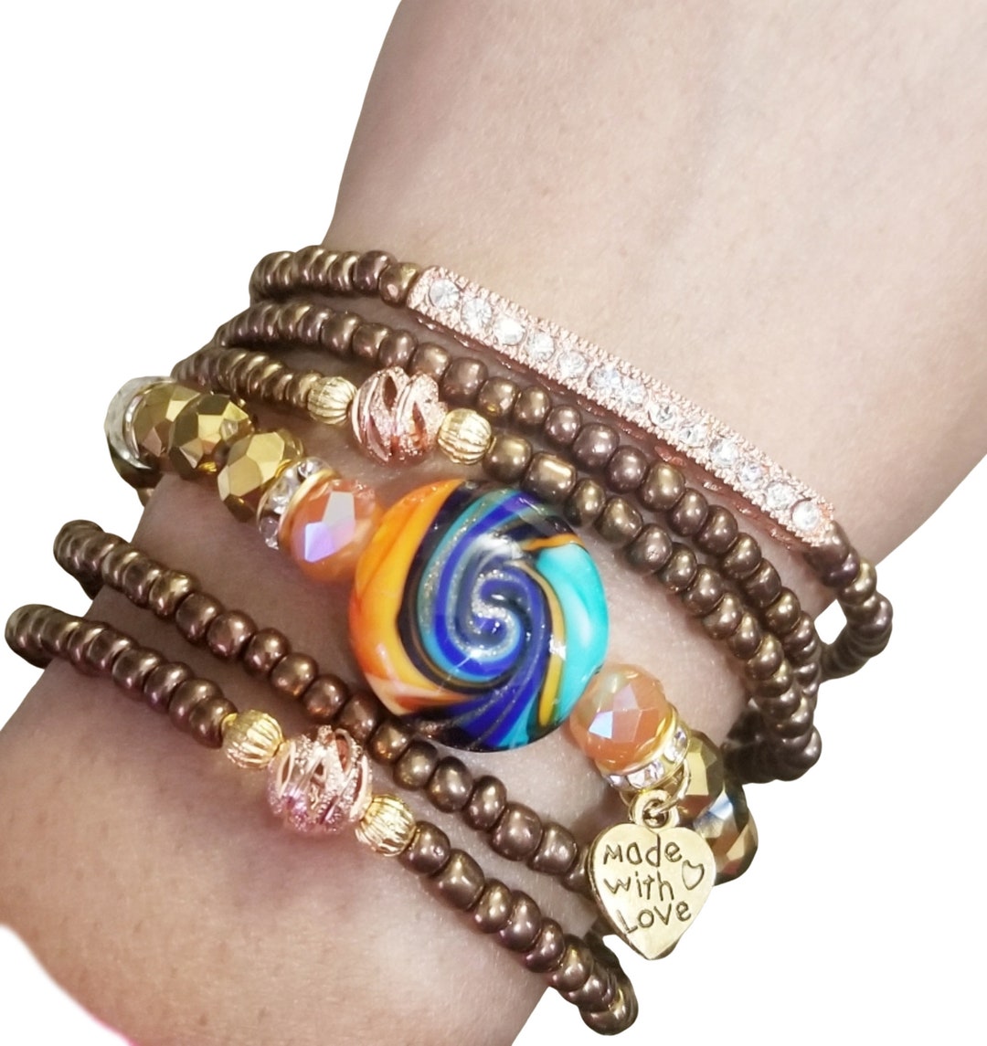 Bronze Bracelet Set/stacking Bracelets/stackable/brown Beaded Bracelets ...