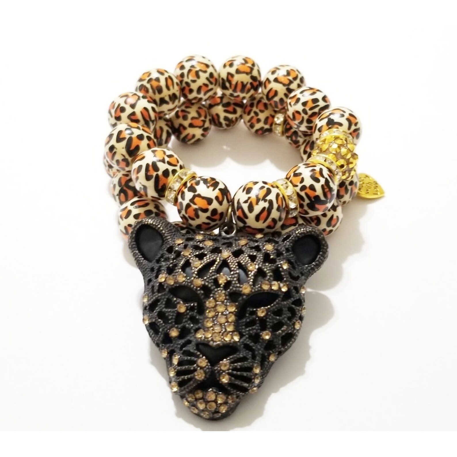 Leopard/cheetah/wood/beaded Bracelet/chunky/stretchy/set Handmade ...